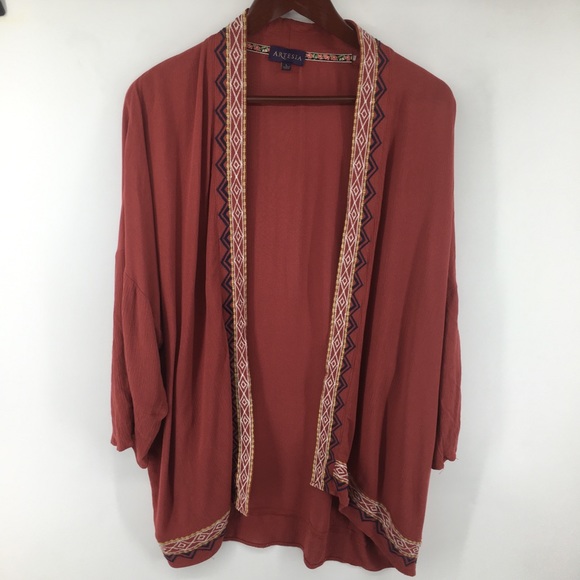 Artesia | Swim | Artesia Rust Aztec Embroidered Kimono | Poshmark